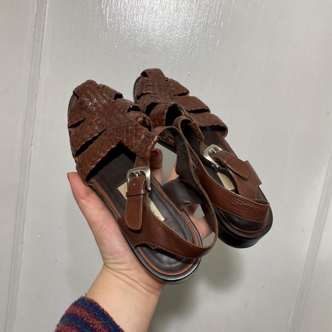 Vintage Braided Leather Etienne Aigner Sandals - Etsy