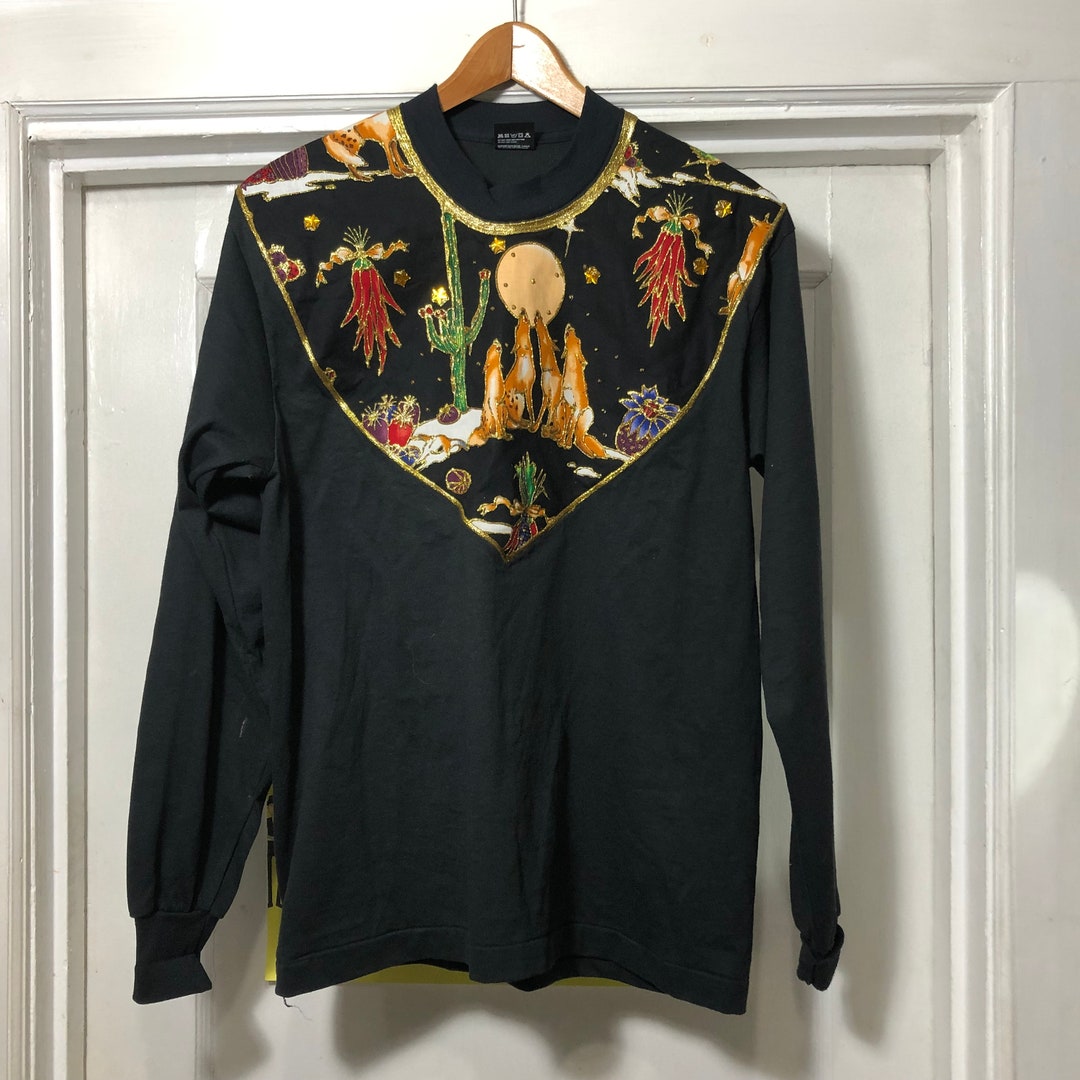 Vintage Western Themed Puff Paint Long Sleeved T-shirt - Etsy