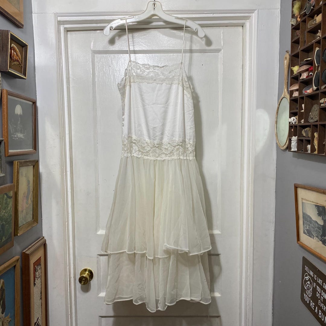 Vintage Beth Michaels White Lace Nylon Slip Dress - Etsy