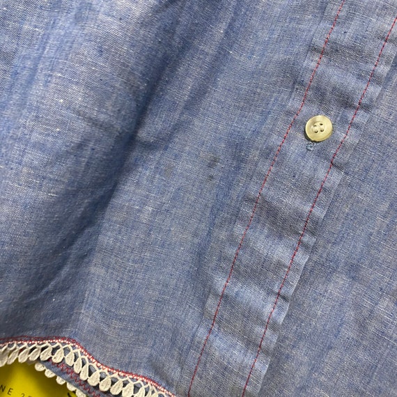 Vintage 1970s Hand Painted Patchwork Chambray Button … - Gem