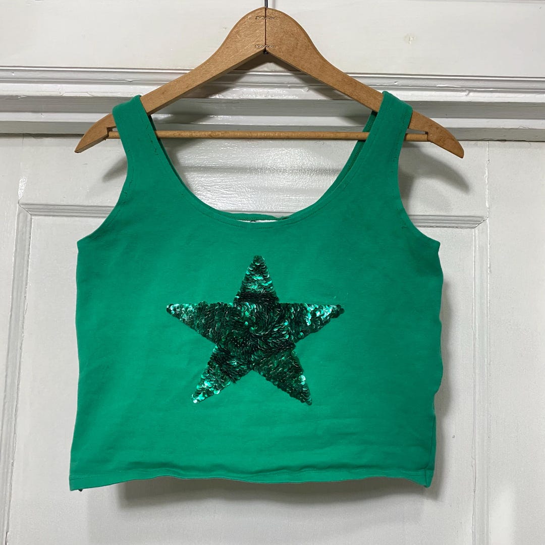 Vintage 90s/y2k Green Sequin Star Crop Top - Etsy