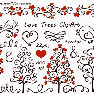 Digital Love Trees Clip Art Valentines Day Clipart PNG - Etsy