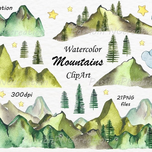 Watercolor Mountains Clipart PNG Hand Painted Border - Etsy