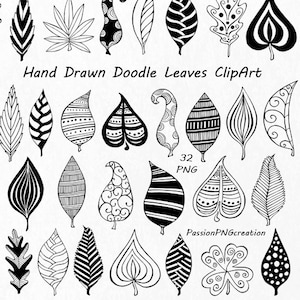 Hand Drawn Doodle Leaves Clipart, Leaves Silhouette, PNG, EPS, AI ...