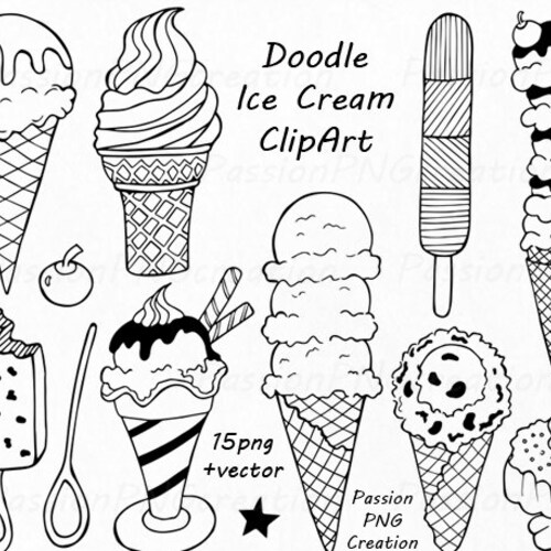 Doodle Hand Drawn Ice-cream and Popsicle Clip Art Dessert - Etsy