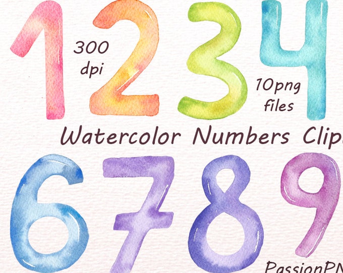 Watercolor Numbers Clipart, Hand Painted Number Clip Art. Green Mint ...