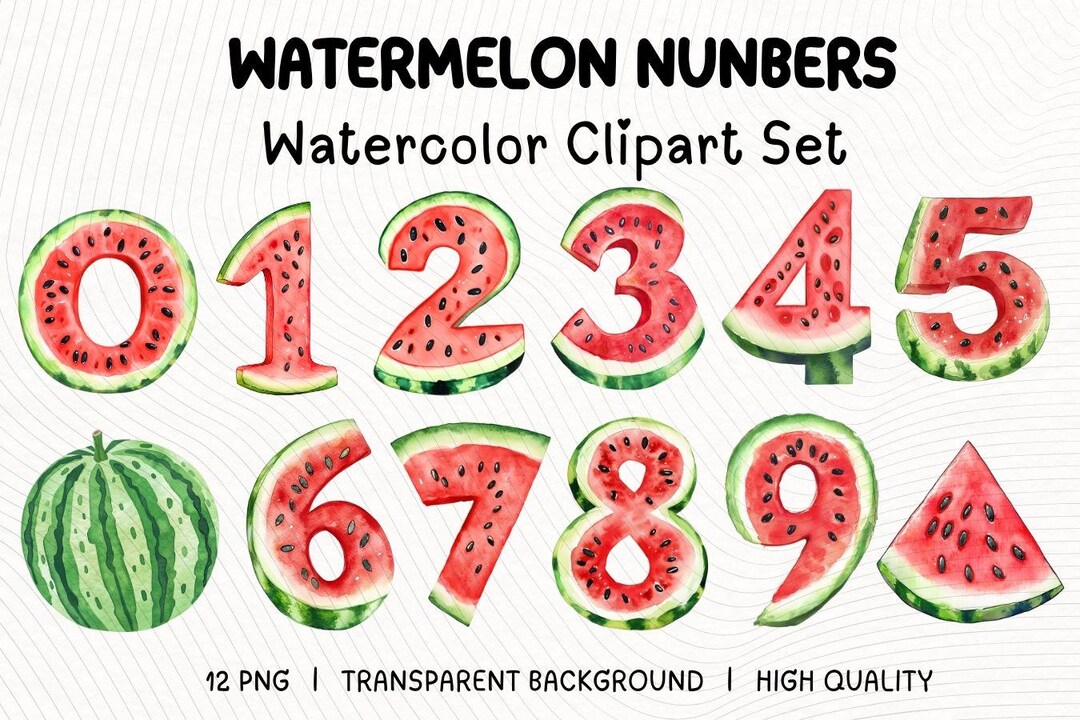 Watermelon Numbers – Watercolor Clipart Set | 12 PNG Files ...