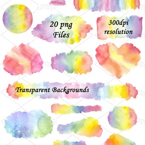 Watercolor Rainbow Splashes, Clouds, Clipart Rainbow Brush Strokes ...