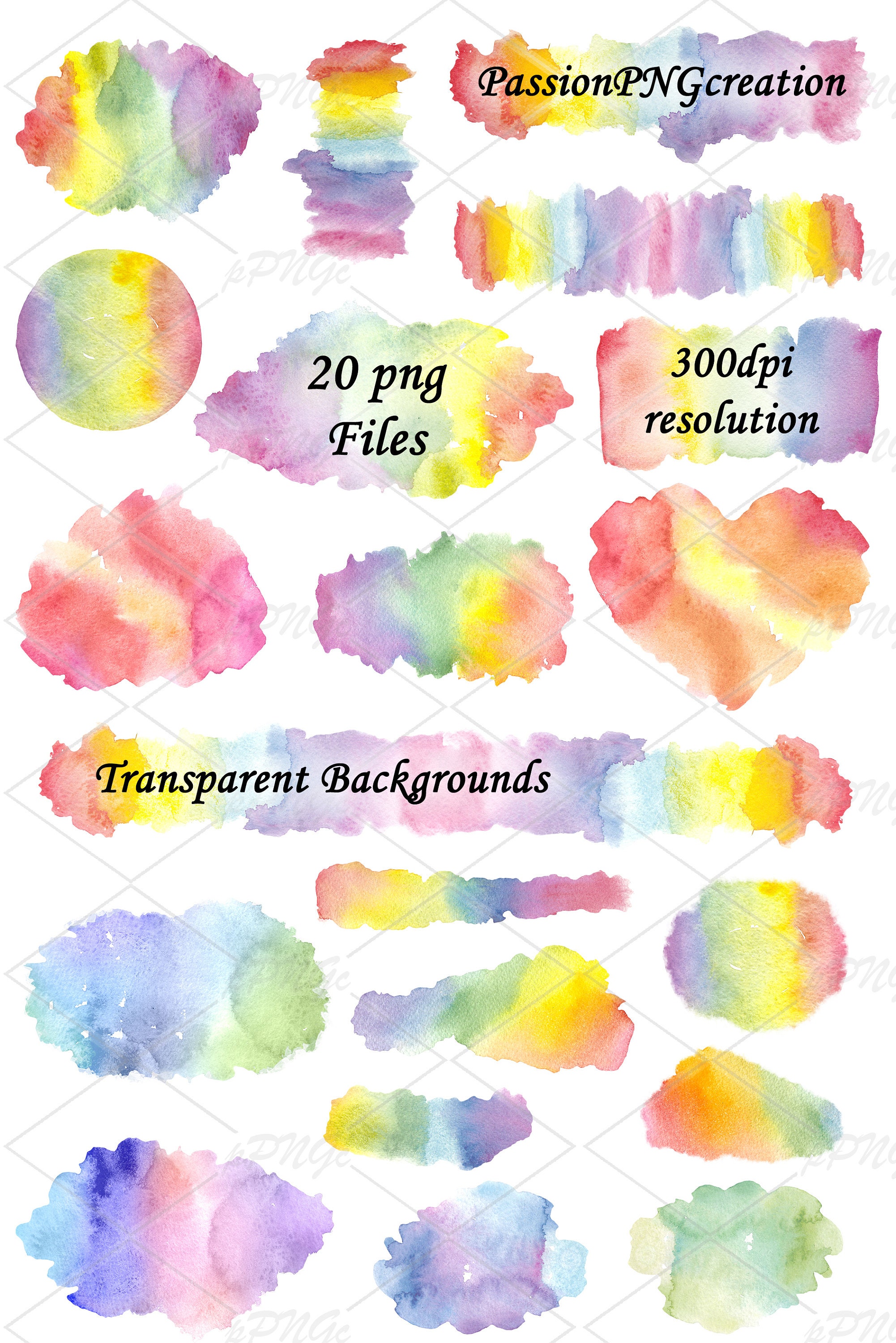 Watercolor Rainbow Splashes Clouds Clipart Rainbow Brush | Etsy