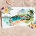 Watercolor Coastal Scene Clipart, Paradise Beaches, PNG Files, Tropical ...