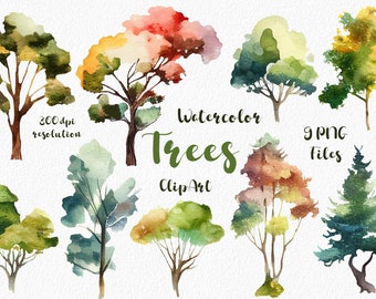 Watercolor Trees Clipart ⊛ Commercial Use Watercolor Clipart Tree and ...
