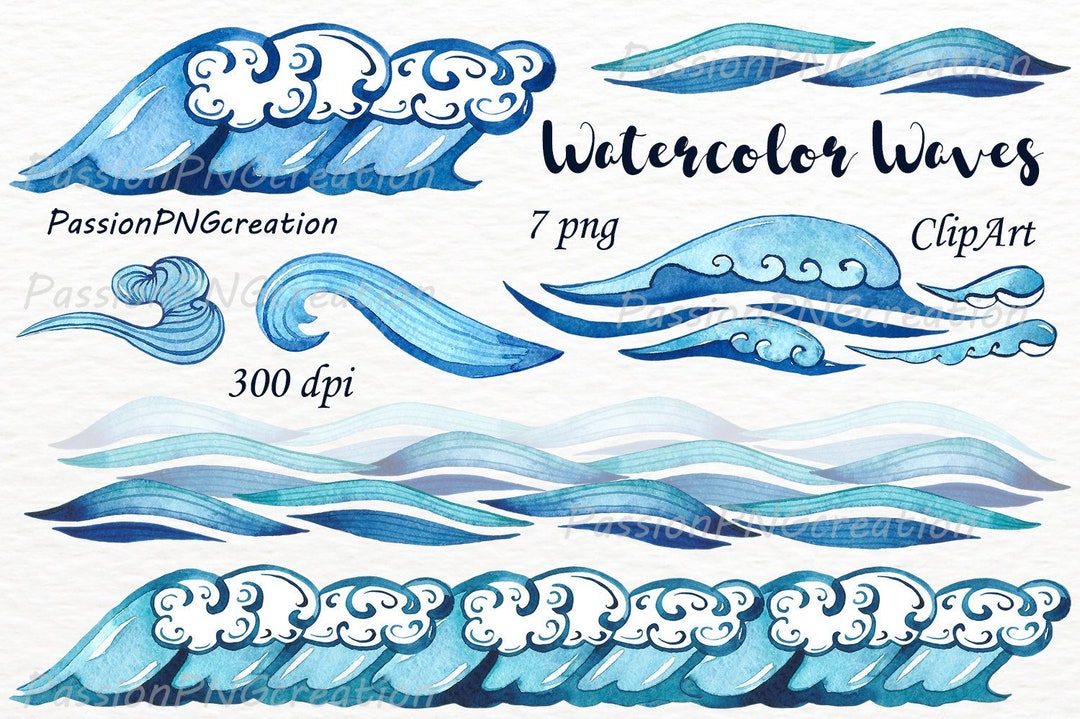 Watercolor Waves Borders Clipart, Waves Clip Art, Watercolour, Wave ...