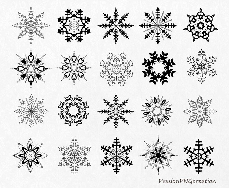Black Snowflakes Clipart Christmas Clipart Snowflakes Clip | Etsy
