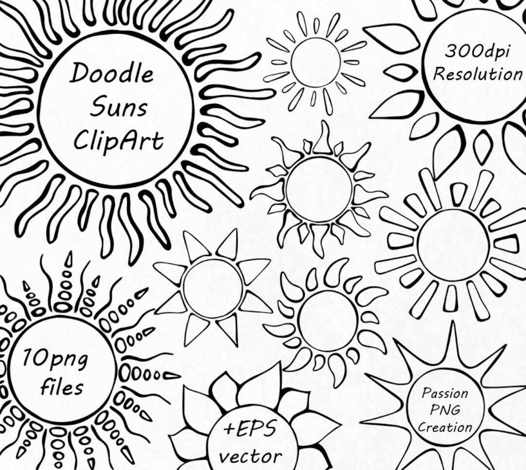 Doodle Suns Clipart: Hand-drawn Vector Graphics (PNG, EPS, AI) - Etsy