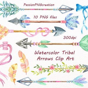 BIG SET of Watercolor Tribal Arrows Clip Art, Handpainted Clipart, PNG ...