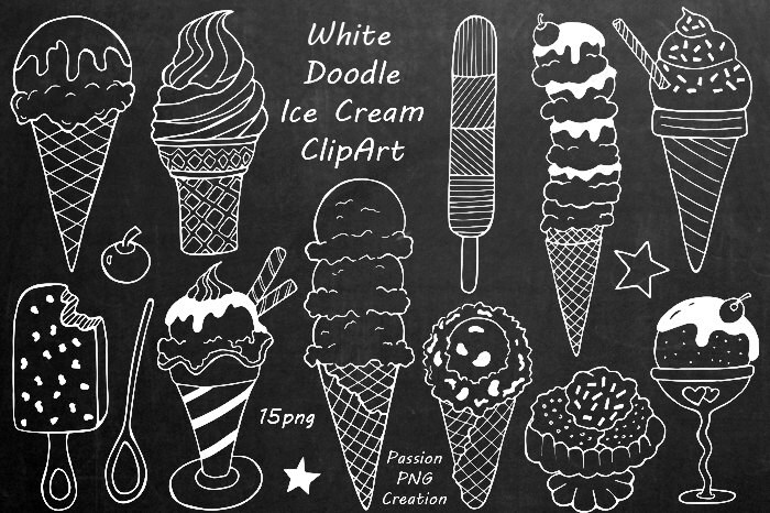 White Doodle Ice Cream Clipart Digital Ice Cream Hand Drawn - Etsy Canada