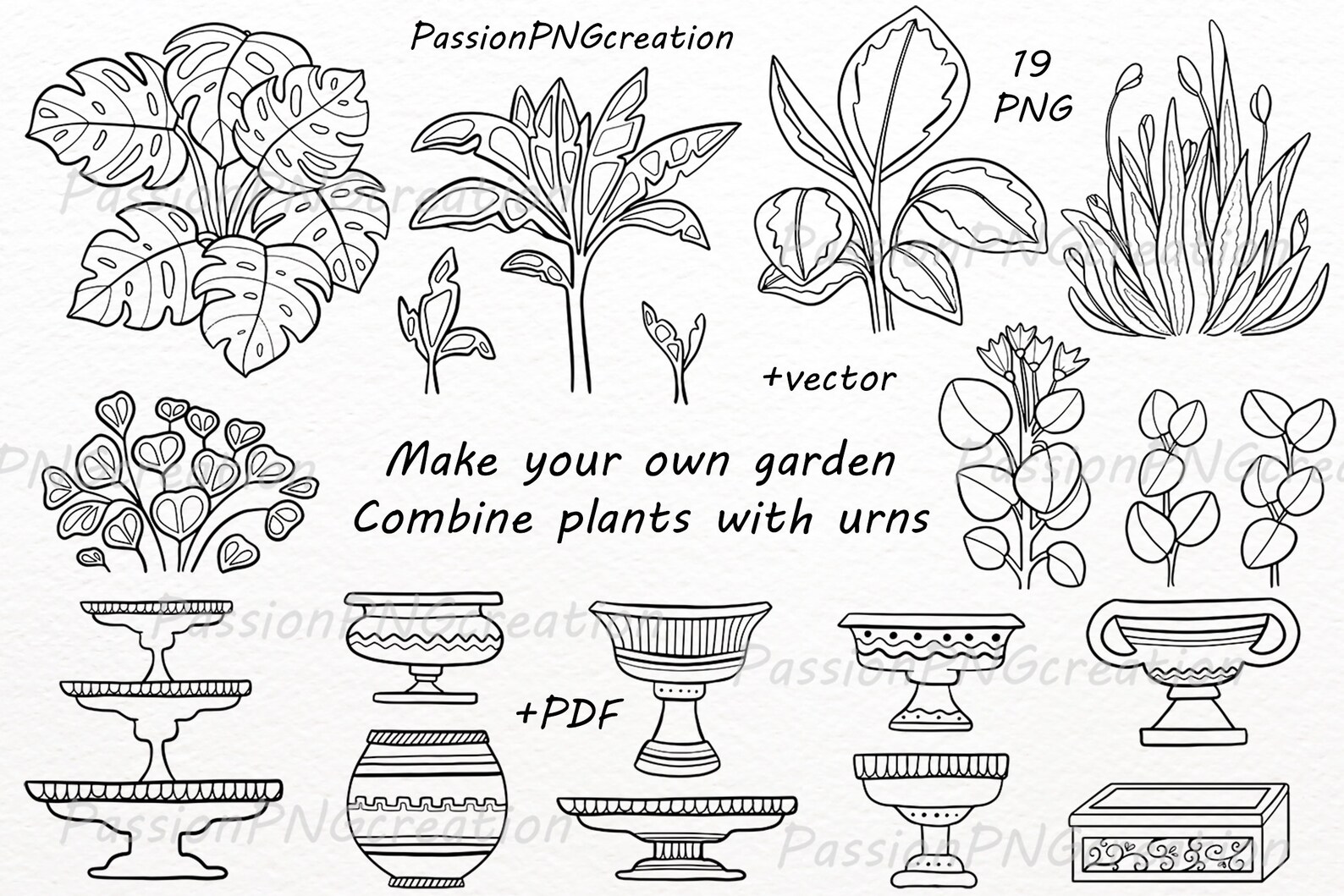 Hand Drawn Garden Plants Clipart Doodle Potted Plants Clip - Etsy