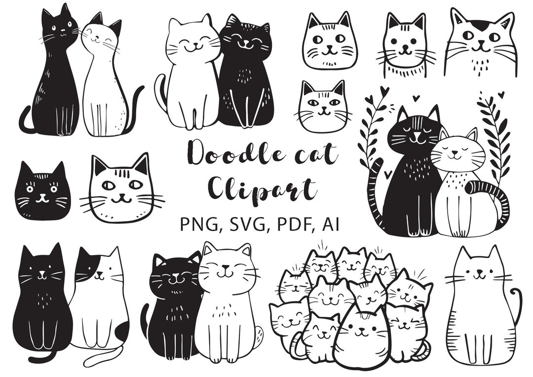 Doodle Cats Clipart, Digital Doodles Clip Art, Png, Svg, Ai, Vector ...