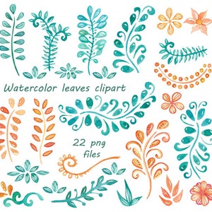 Watercolor Floral Clipart, Watercolor Leaves Clipart, Watercolour, Hand ...