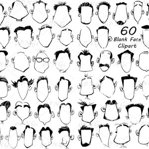 Doodle Blank Faces Clipart: 60 Character Design Elements (PNG, Vector ...