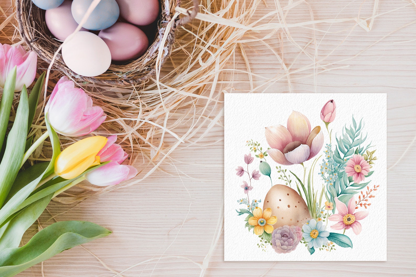 Easter Flowers Clipart Floral Arrangement Clipart Leaves - Etsy