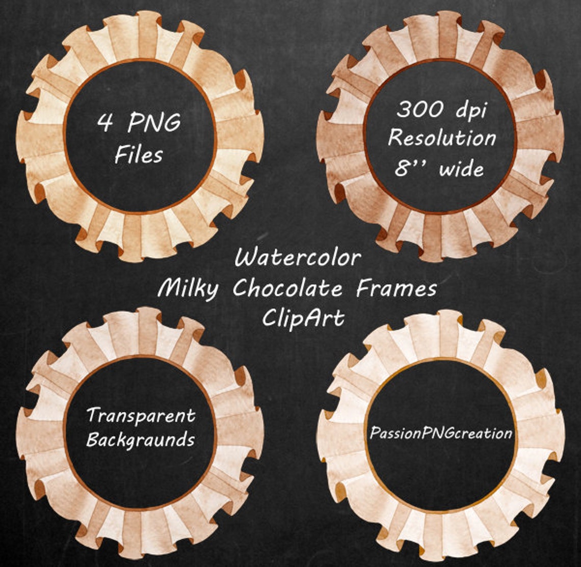 Watercolor Milky Chocolate Frames Clipart Frills Frame | Etsy