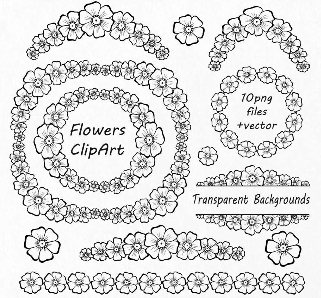 Hand Drawn Flowers Clipart, Flowers Dividers, Round Flower Frame Clip ...