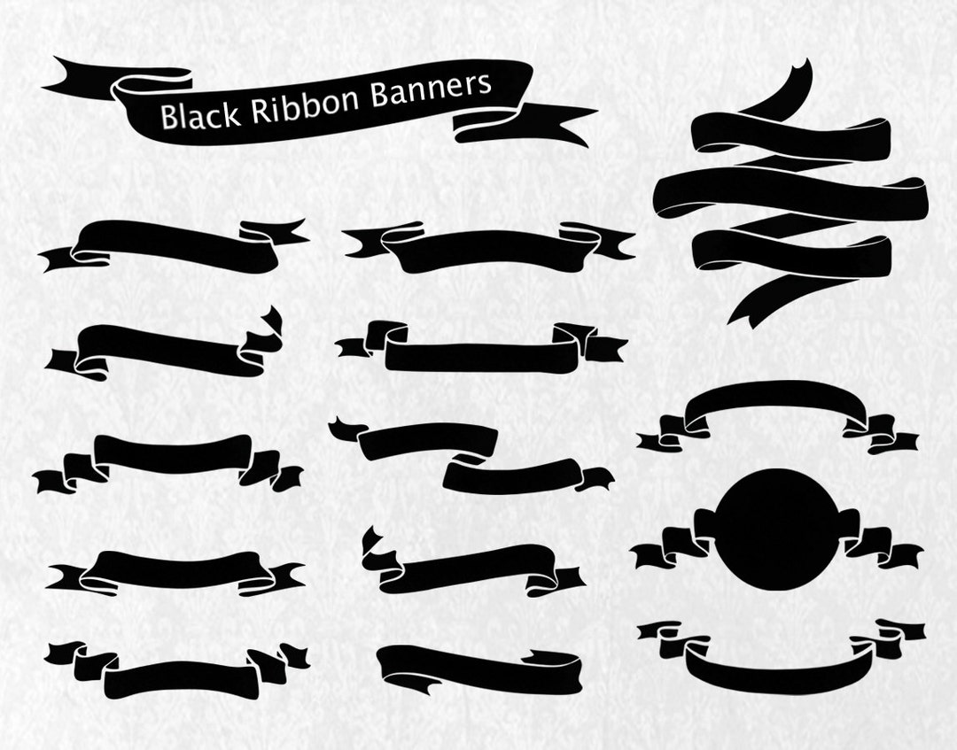 Black Ribbon Banners Clipart: Hand-drawn PNG Files (digital Download ...