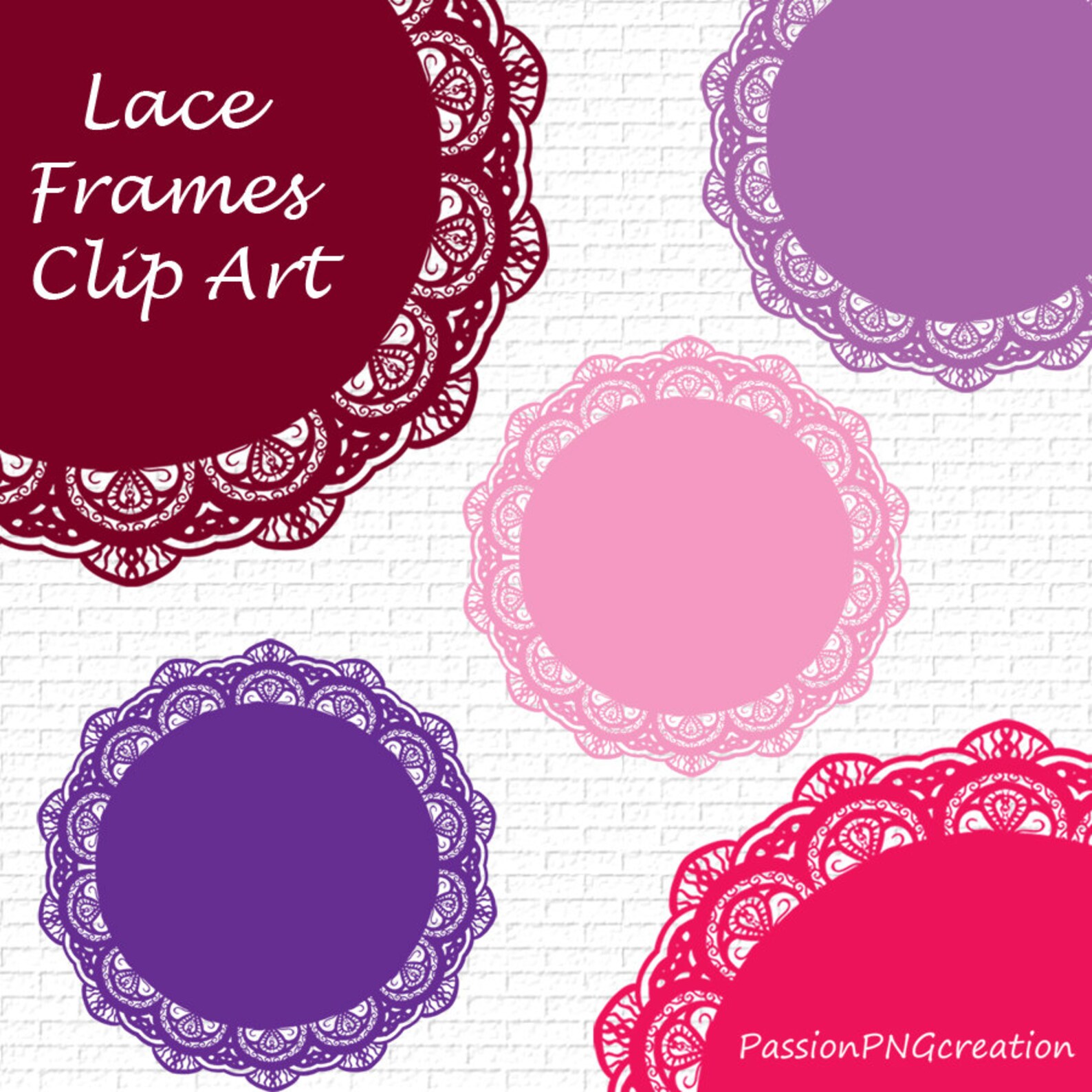 Digital Circle Lace Frames Clipart Round Frame Clip Art - Etsy