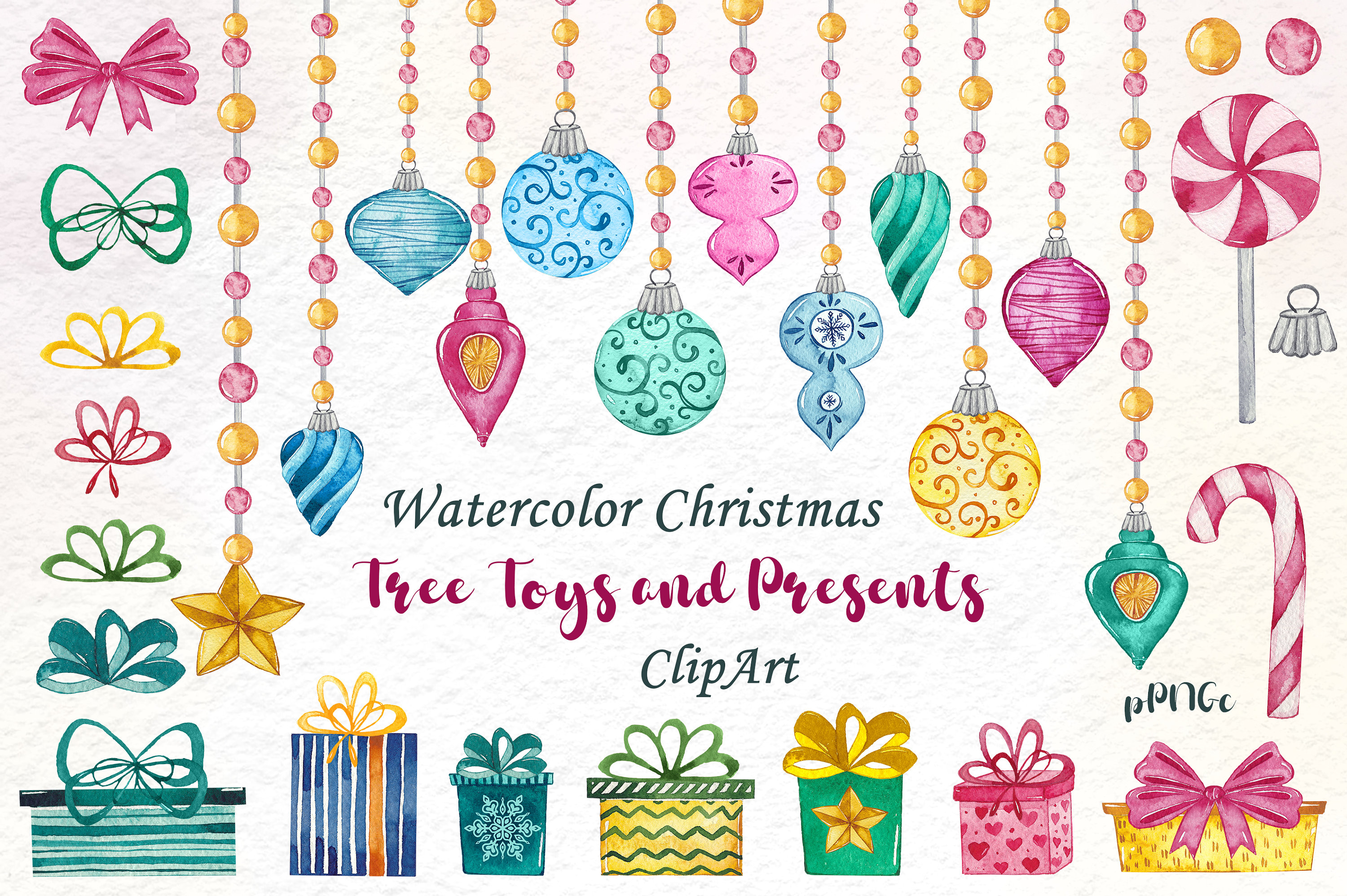 Watercolor Christmas Tree Toys and Presents Watercolor Gifts - Etsy