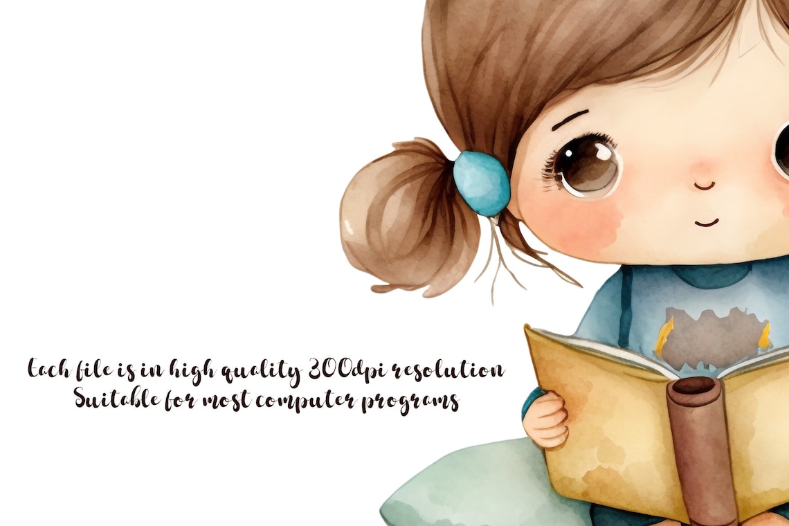 Watercolor Clipart of Kids Reading on Pillows Perfect for - Etsy