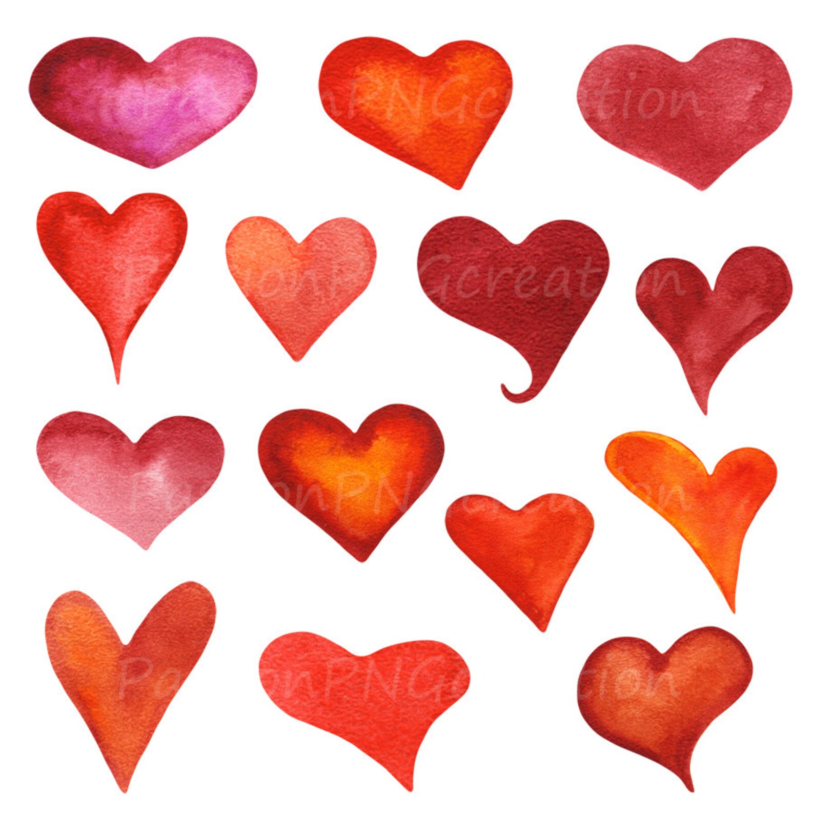 Watercolor Hand Drawn Hearts Love Clipart Scrapbooking - Etsy