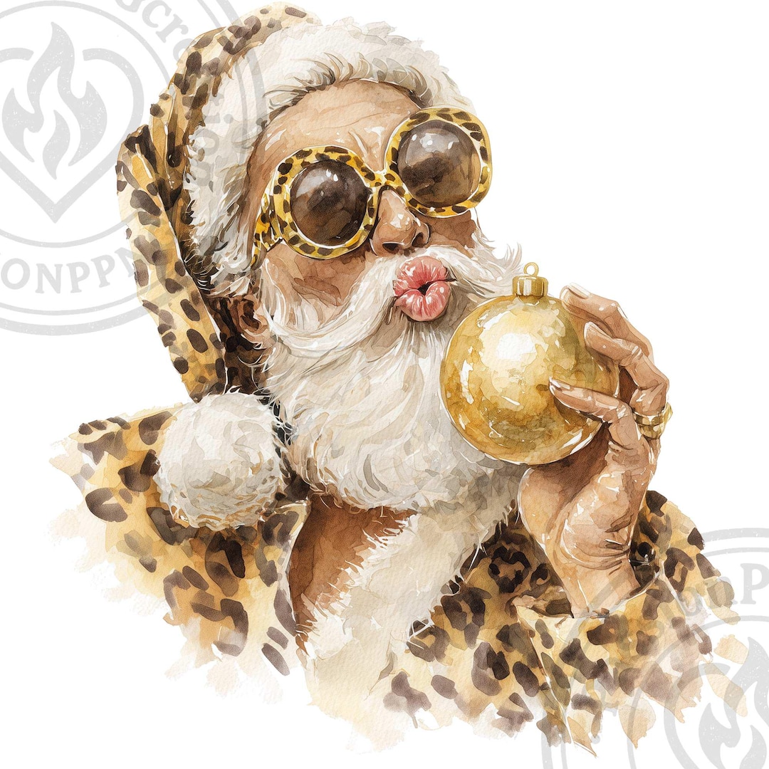 Leopard Santa Png, Christmas Santa Png, Glam Santa Clipart, Retro Santa ...