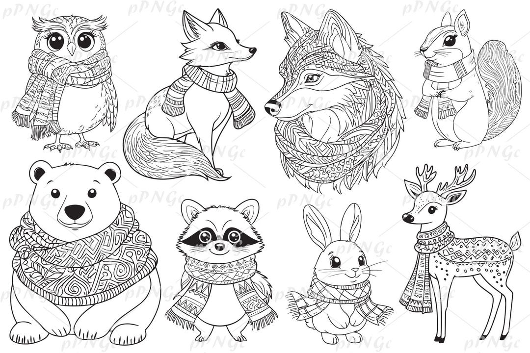 Woodland Animals in Scarves SVG, Cute Forest Creatures With Winter ...