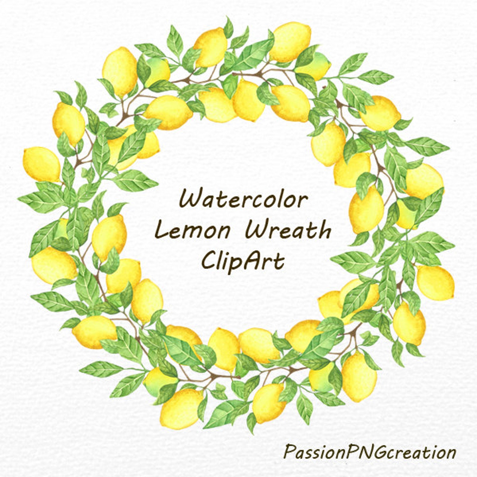 Watercolor Lemon Wreath Clipart Lemon Frame Hand Painted - Etsy