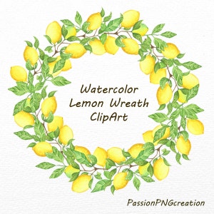 Watercolor Lemon Wreath Clipart Lemon Frame Hand Painted - Etsy
