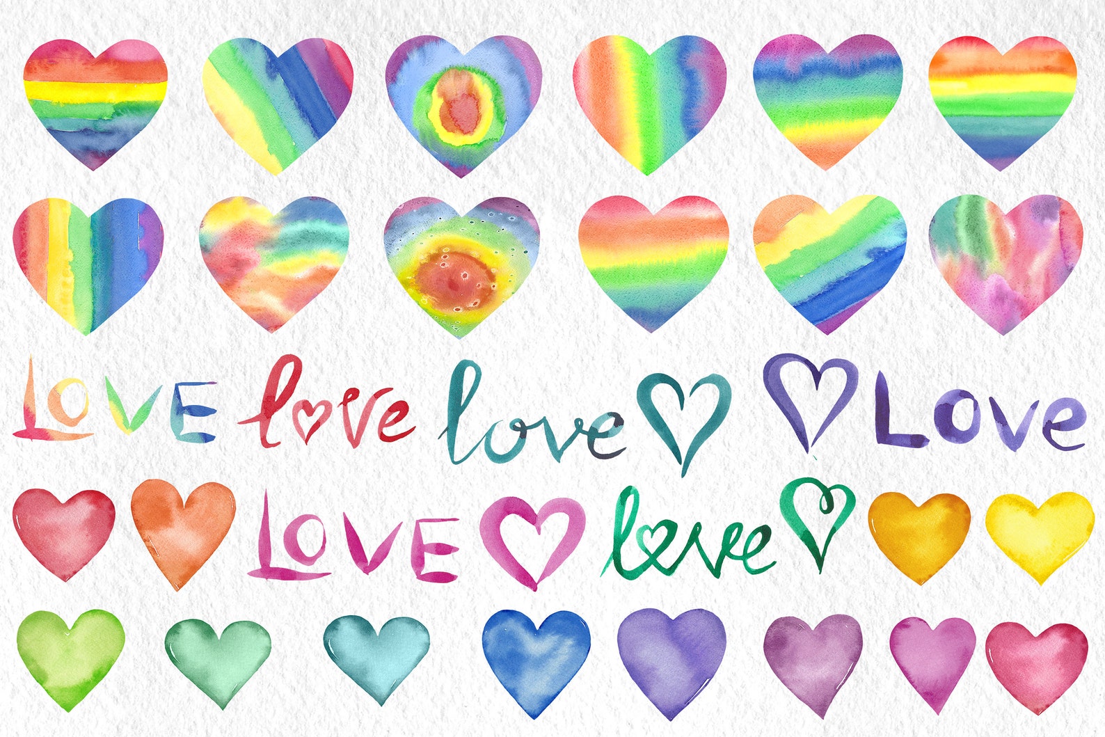 Rainbow Hearts Clipart 34 Watercolor Hearts Clip Art Png | Etsy