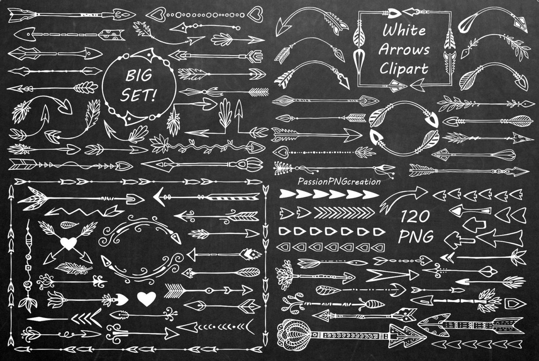 Big Set of White Hand Drawn Arrows Clipart, Doodle Arrow Clip Art ...