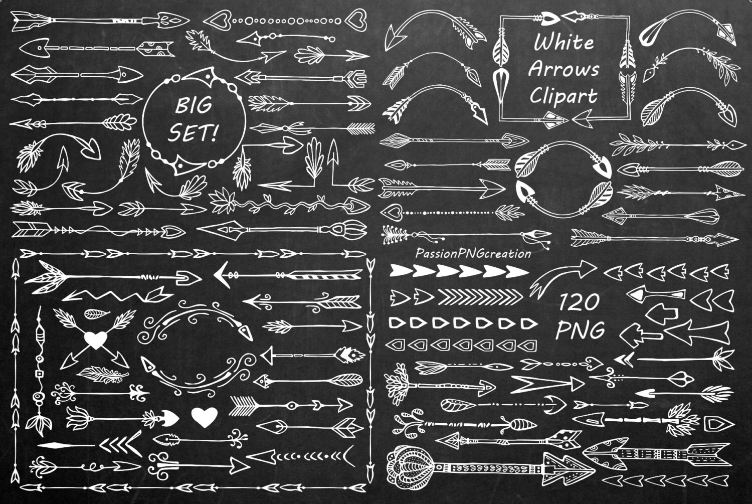 Big Set of White Hand Drawn Arrows Clipart Doodle arrow clip | Etsy