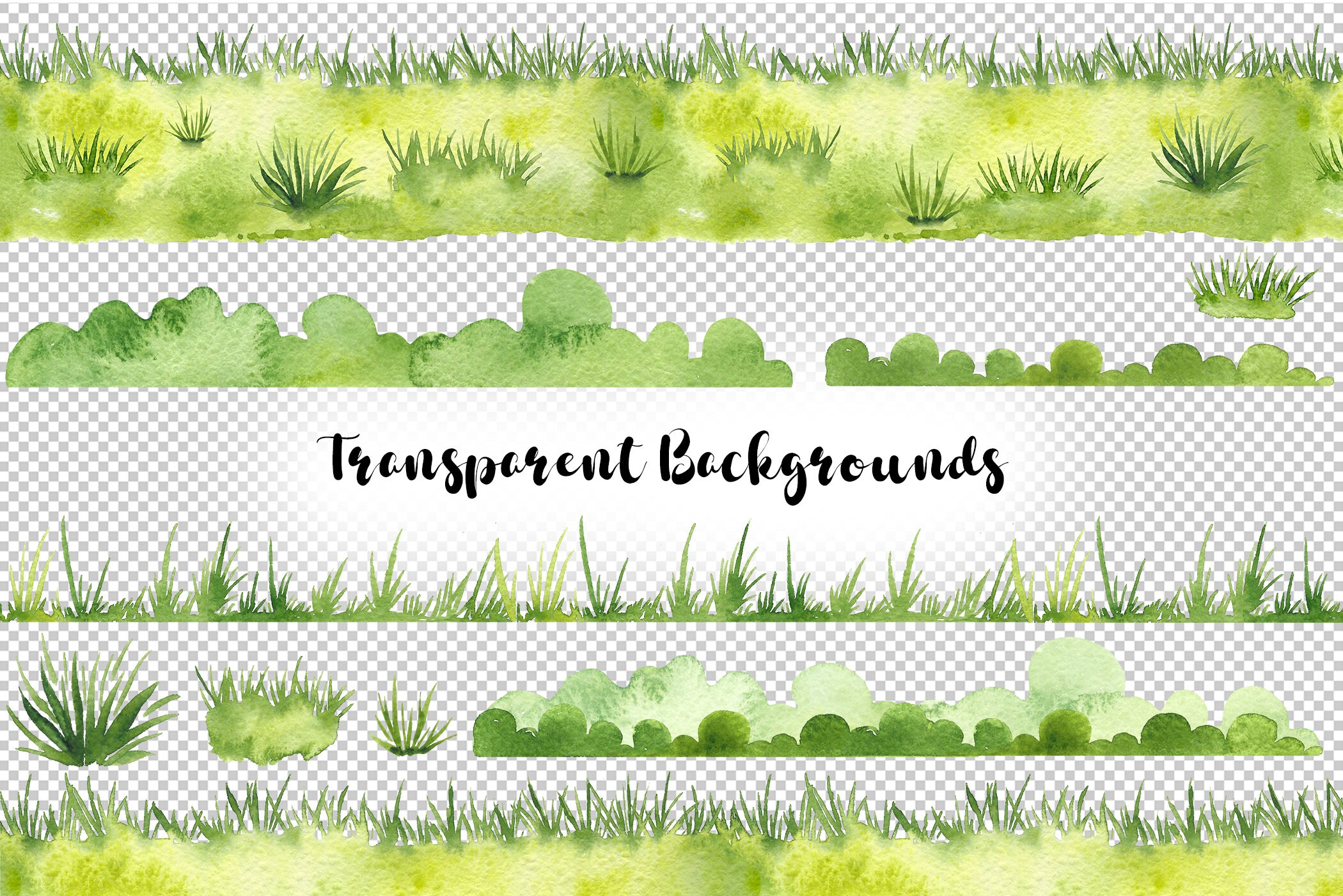 Watercolor Grass Borders Clipart Watercolour Grass Borders | Etsy