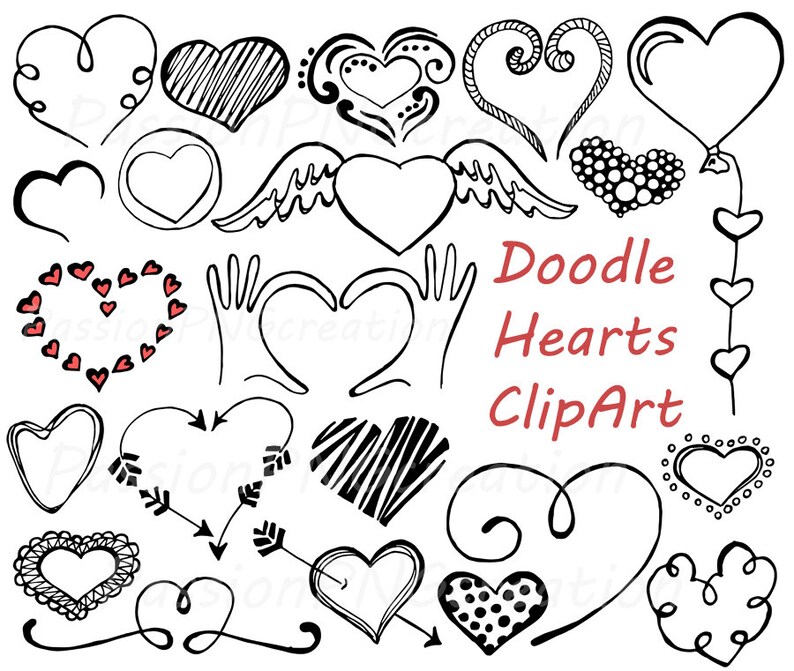 Doodle Hearts Clipart Heart Clip Art Digital Hearts Clip - Etsy