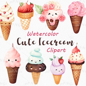 Watercolor Ice Cream Cone Sundae Clipart Set – Cute Watercolor Sweet ...