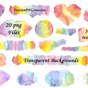 Watercolor Rainbow Splashes, Clouds, Clipart Rainbow Brush Strokes ...
