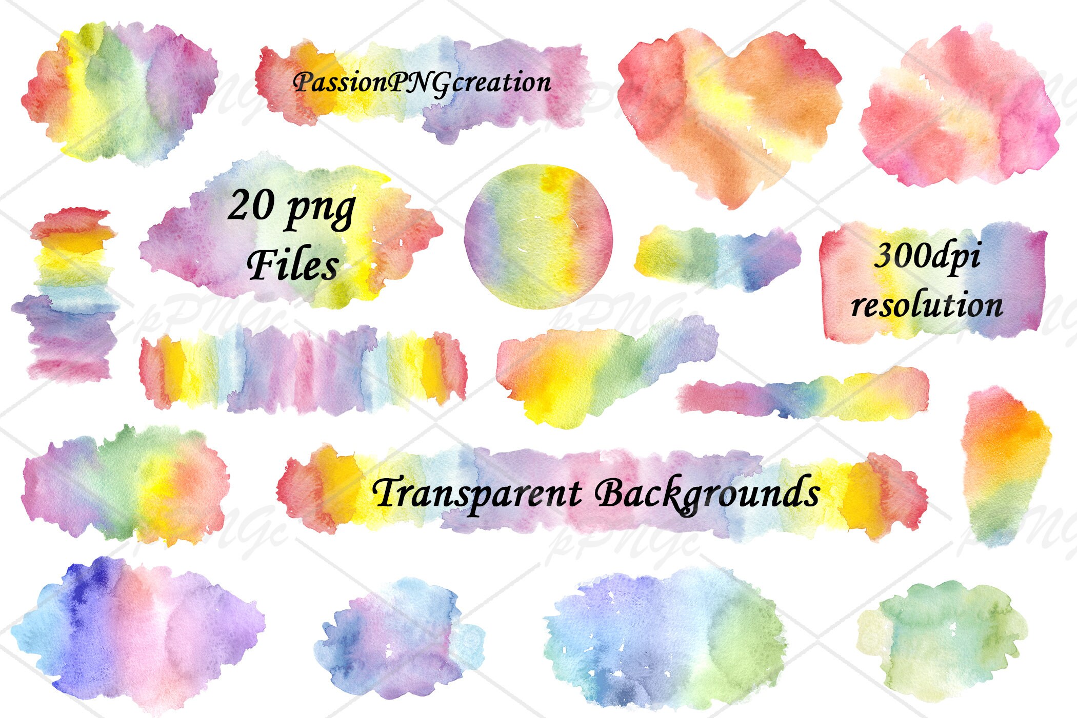 Watercolor Rainbow Splashes Clouds Clipart Rainbow Brush | Etsy