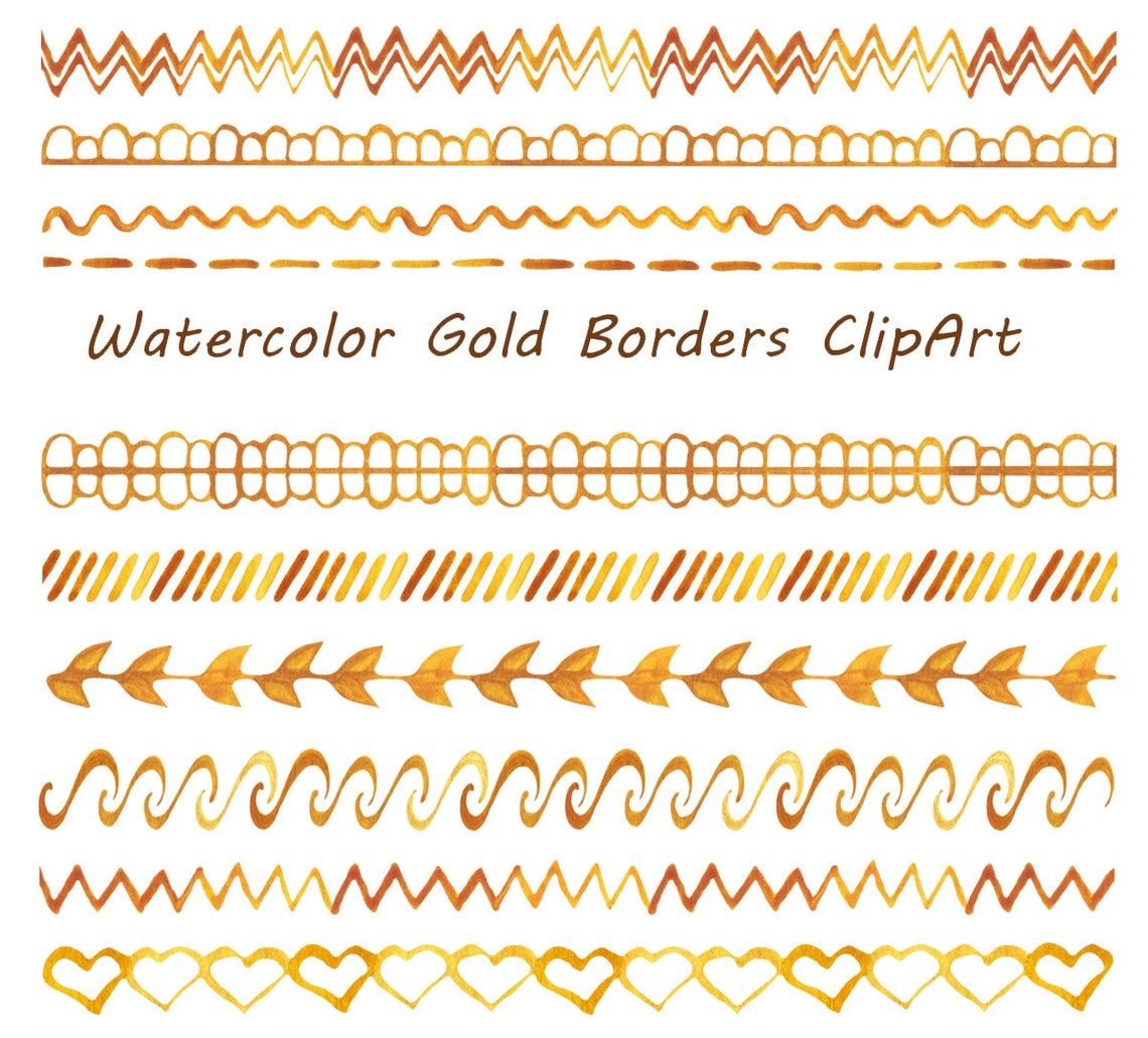 BIG SET Watercolor Gold Borders Clipart Hand Drawn - Etsy