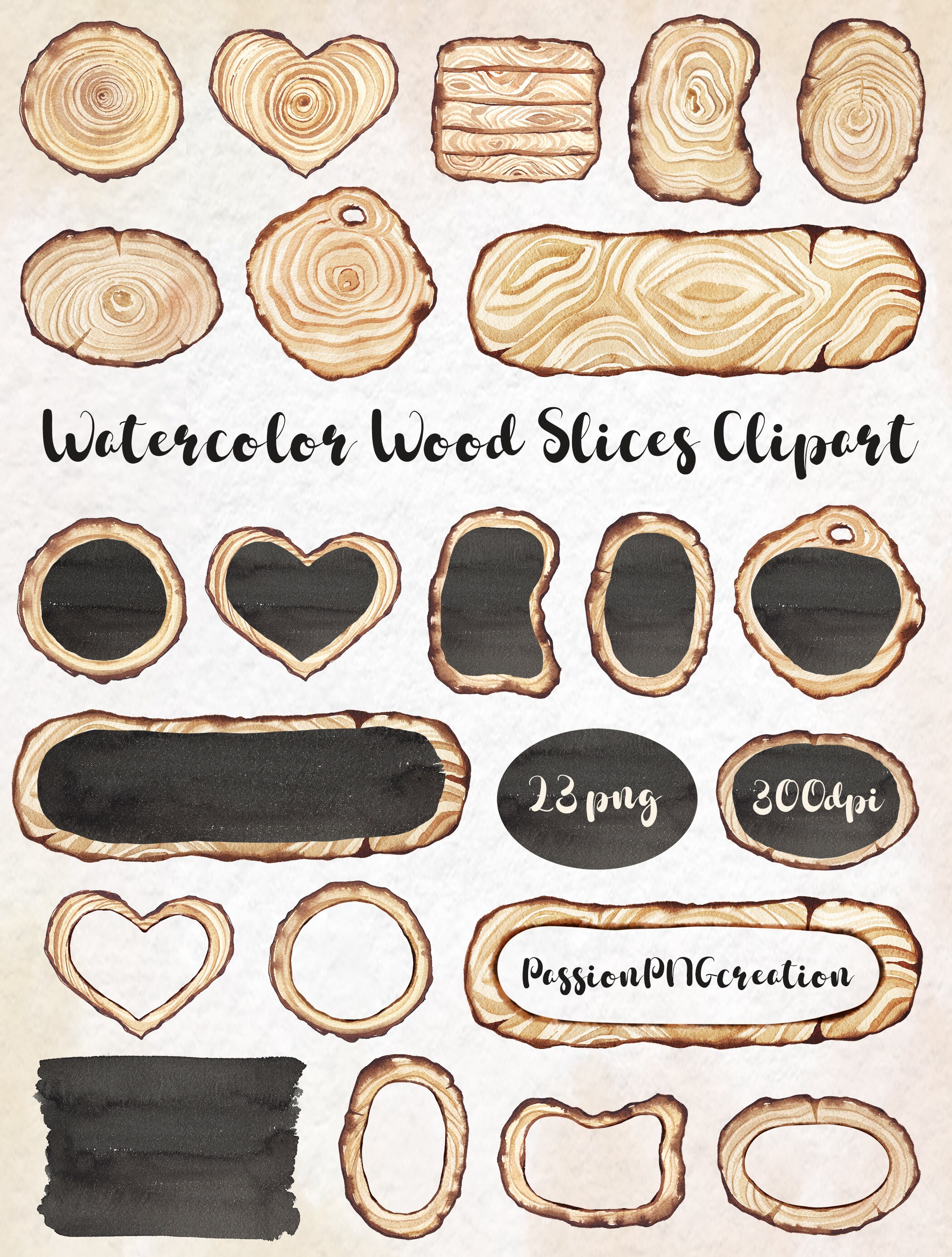 Watercolor Wood Slices Clipart. Wooden slices wedding | Etsy