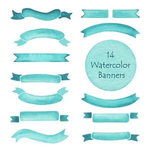 Watercolor Ribbons Clipart Banners Clip Art Turquoise | Etsy