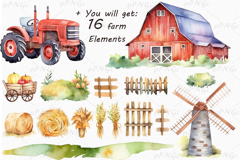 Watercolor Farm Animals Clipart: DIY Scrapbooking Elements (digital ...