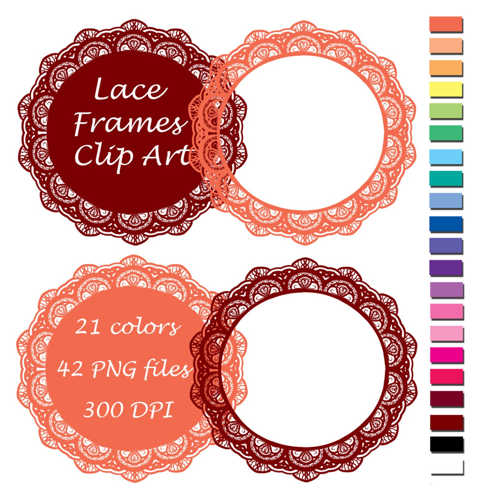 Digital Circle Lace Frames Clipart Round Frame Clip Art - Etsy