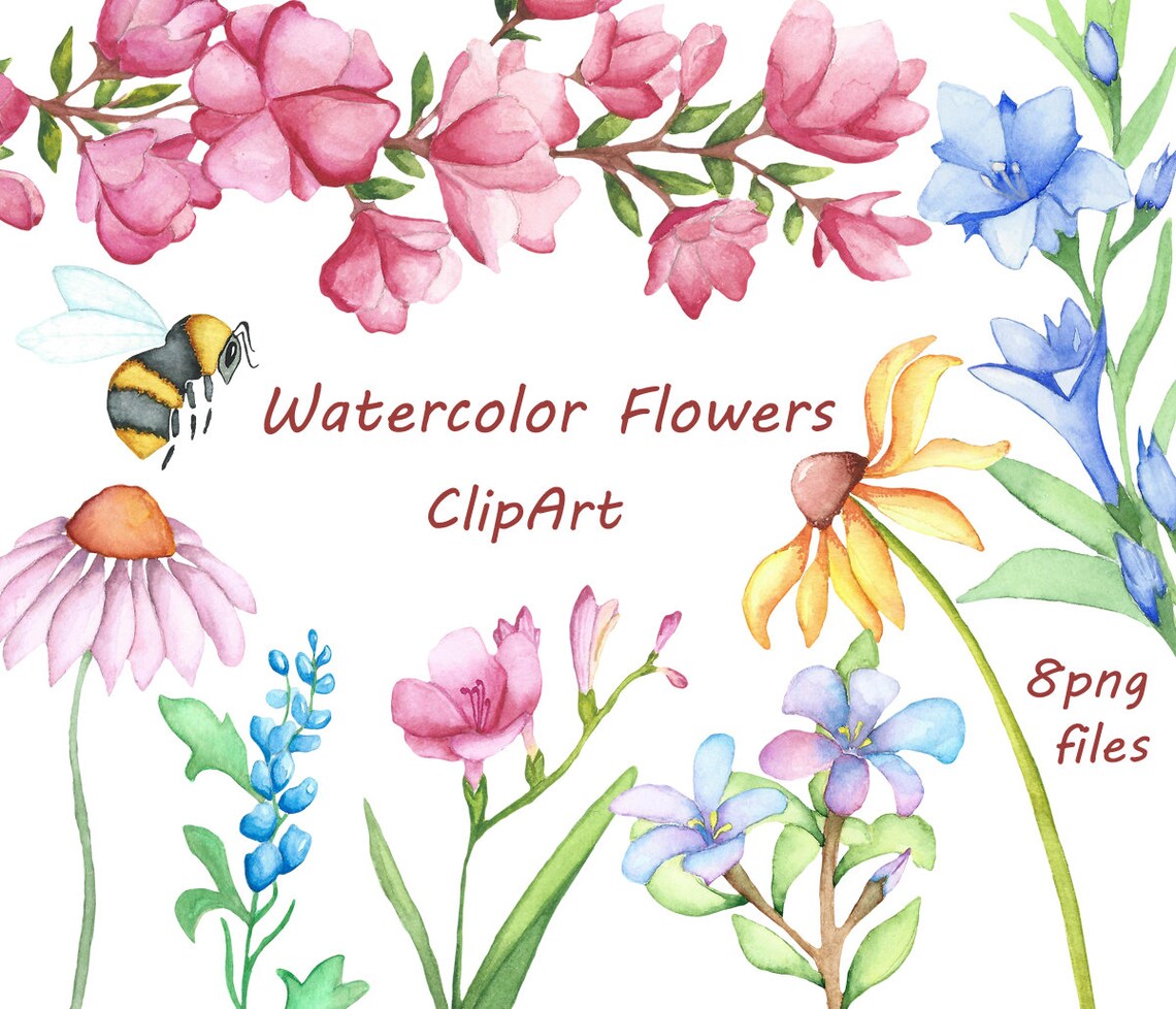 Watercolor Flowers Clipart Digital Clipart Watercolor - Etsy